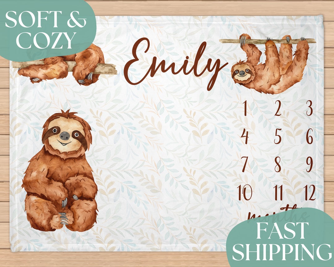 Sloth Baby Blanket, Newborn Milestone Blanket, Sloth Blanket, Baby Age ...