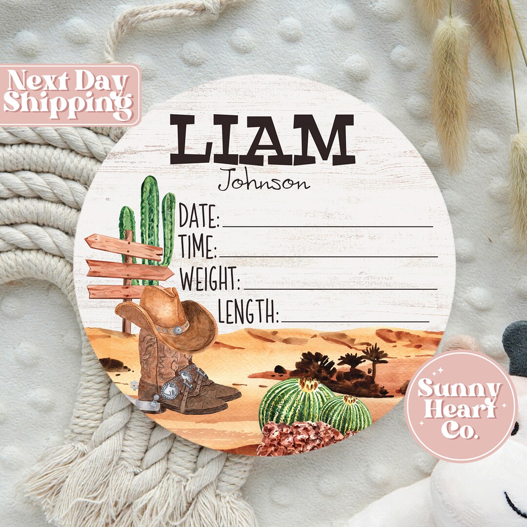 Cowboy Baby Boy Birth Stat Sign Country Theme Newborn Baby Announcement ...