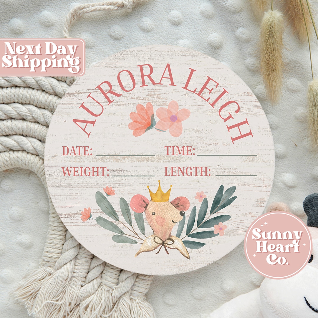 Personalized Princess Round Wood Baby Birth Stat Sign Nursery Decor ...