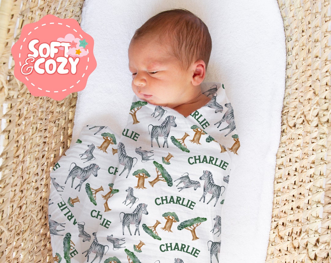Zebra Baby Boy, Girl Swaddle Safari Animal Baby Swaddle With Name Zebra ...