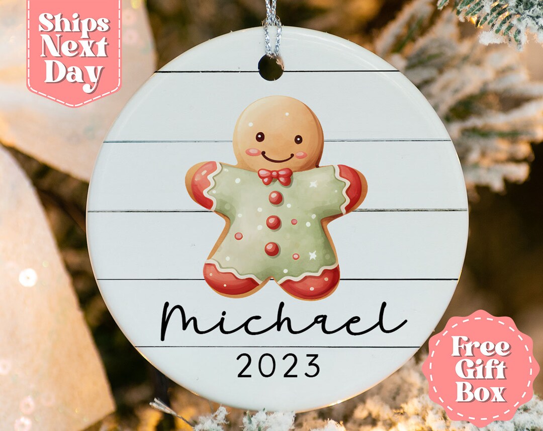 Kids Christmas Gingerbread Man Name Ornament - Personalized Christmas ...