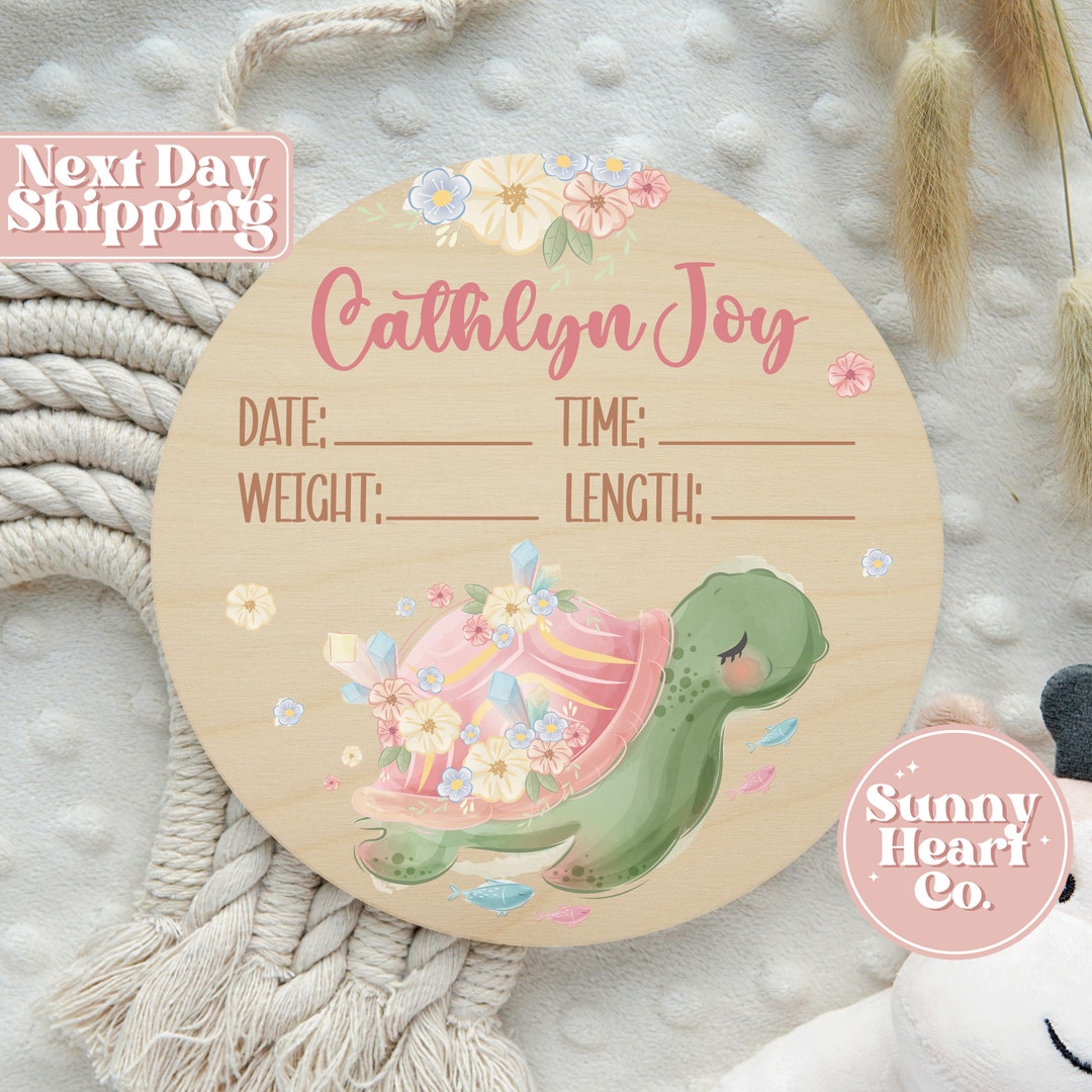 Personalized Sea Turtles Round Wood Baby Birth Stat Sign Nursery Decor ...