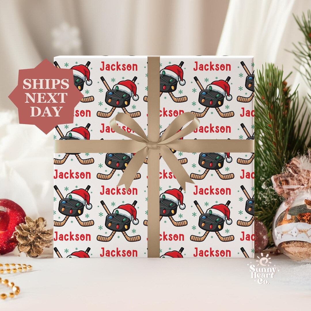Personalized Christmas Gift Wrap: Custom Hockey Wrapping Paper for Kids ...