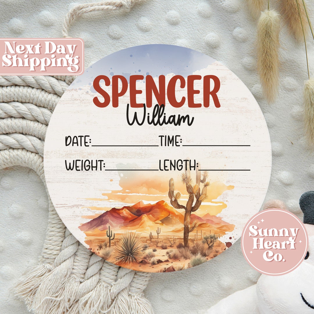 Personalized Desert Round Wood Baby Birth Stat Sign Nursery Decor ...