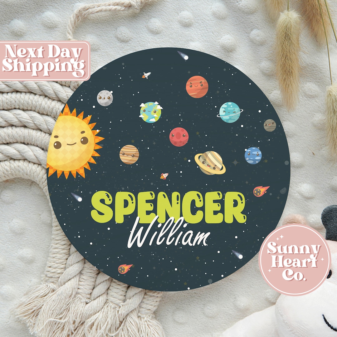 Personalized Planets Name Round Wood Sign Solar Systemtheme Baby Boy ...
