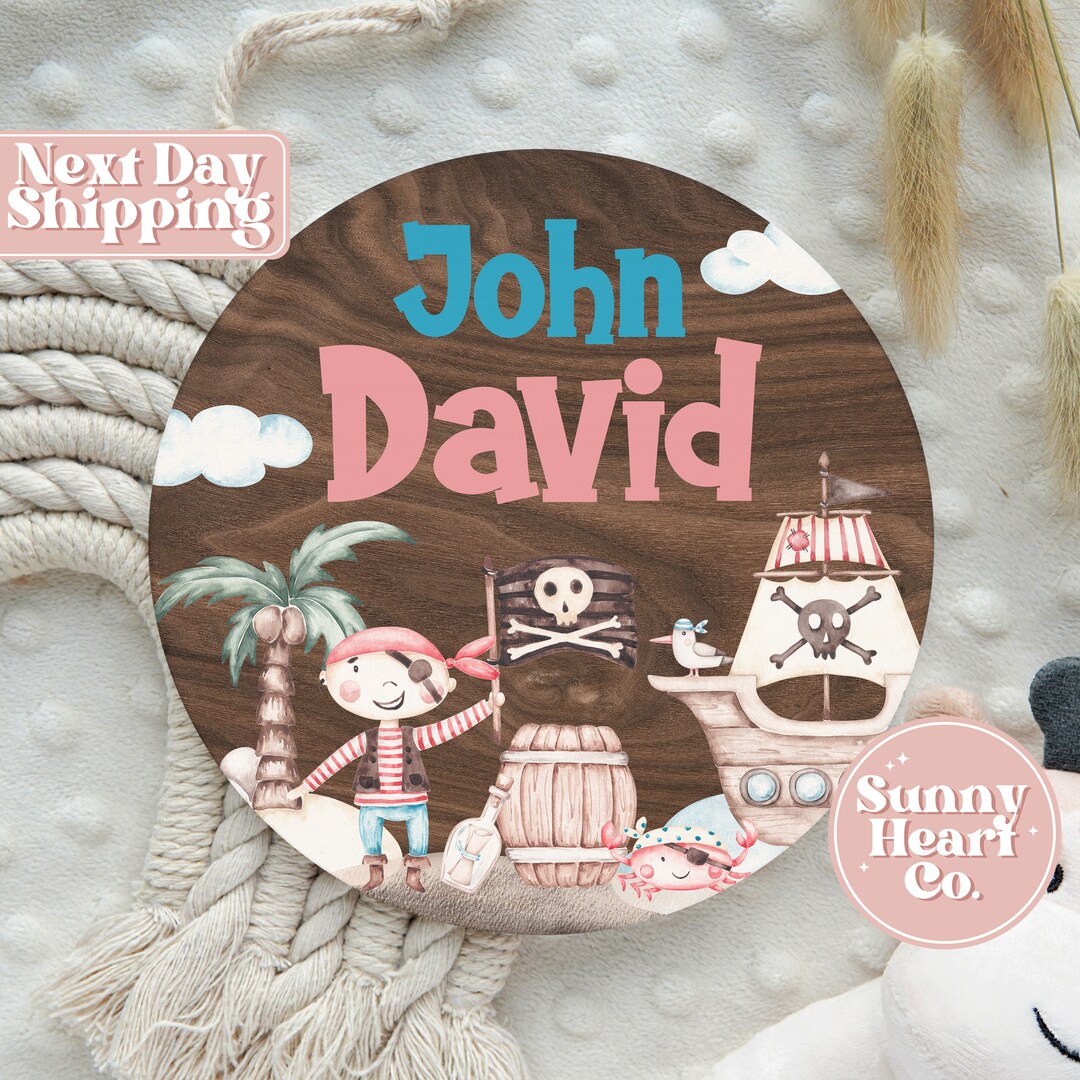 Personalized Pirate Name Round Wood Sign Pirate Theme Baby Boy Name ...