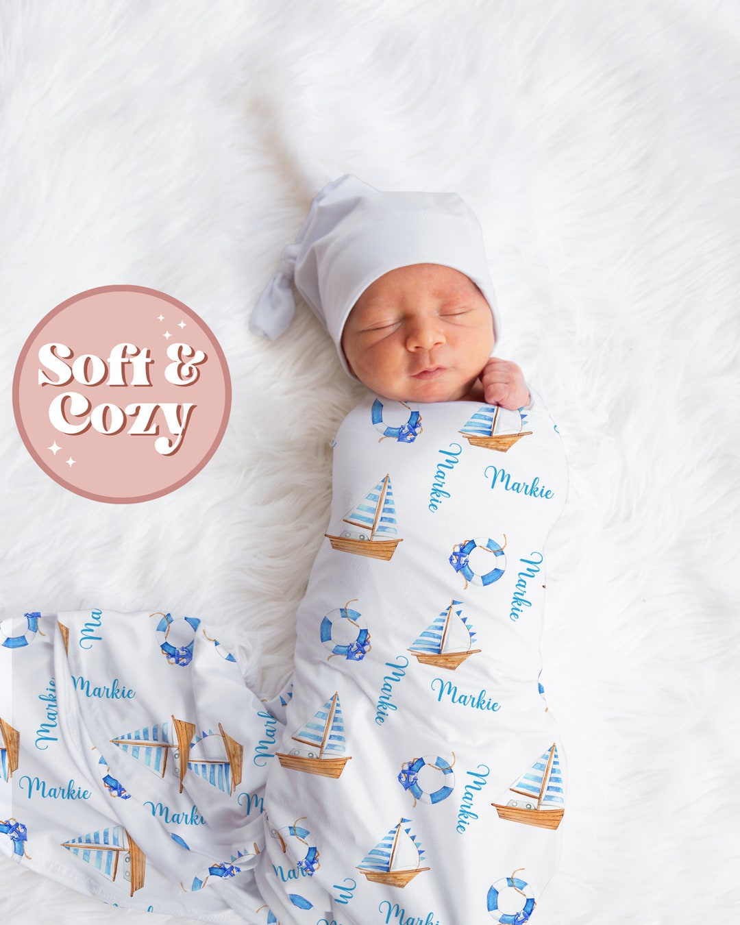 Sailboat, Nautical Custom Baby Boy Swaddle Baby Shower Gift Blue ...