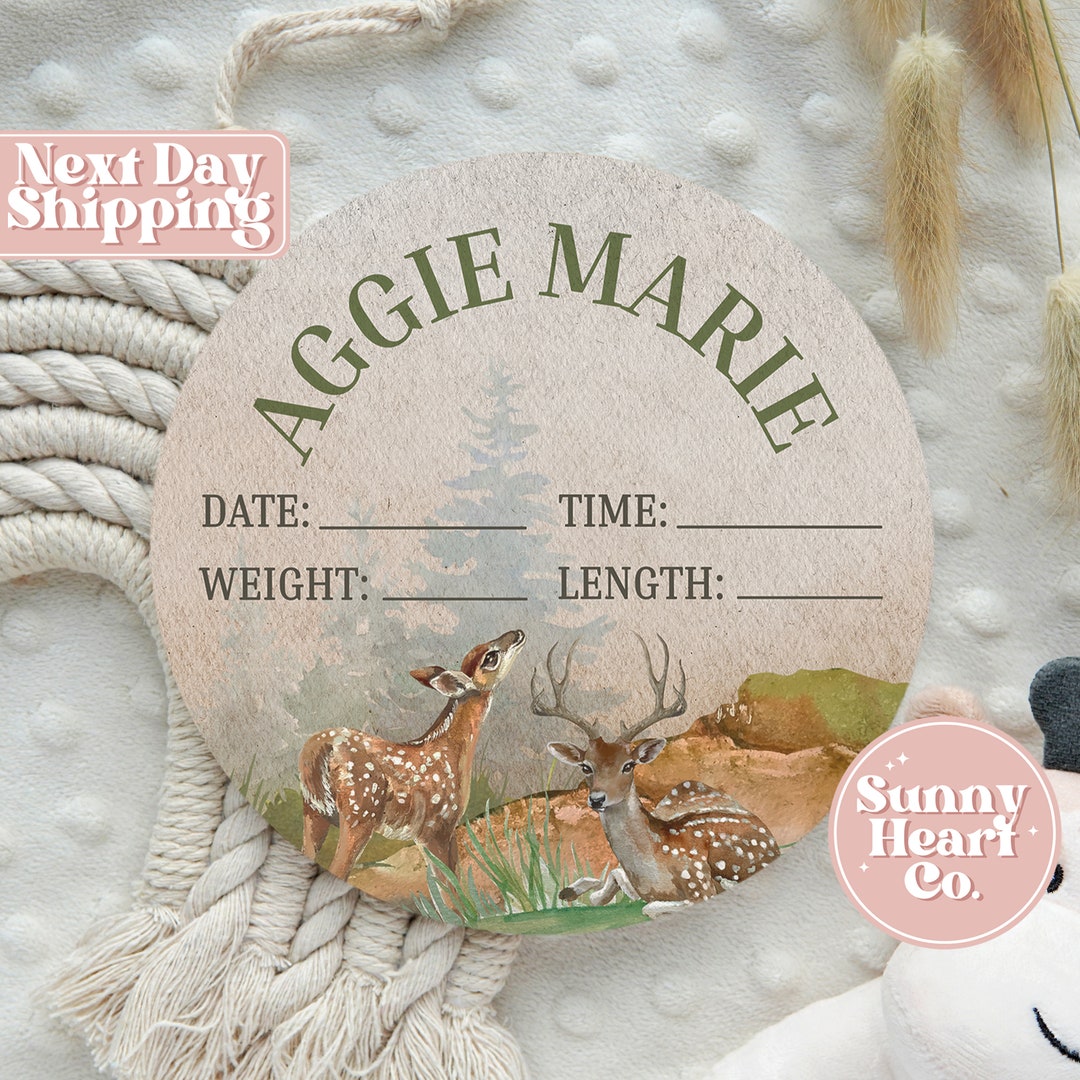Personalized Buck Deer Round Wood Baby Birth Stat Sign Nursery Decor ...