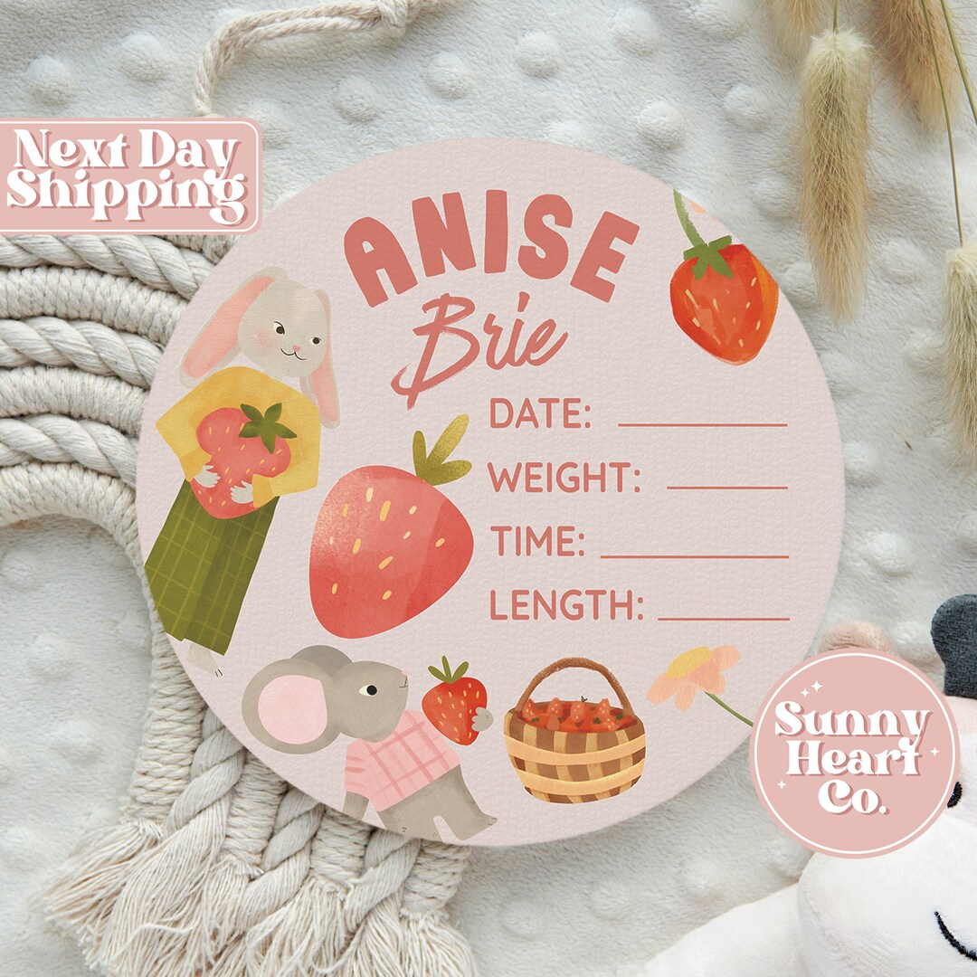 Personalized Strawberry Round Wood Baby Birth Stat Sign Nursery Decor ...