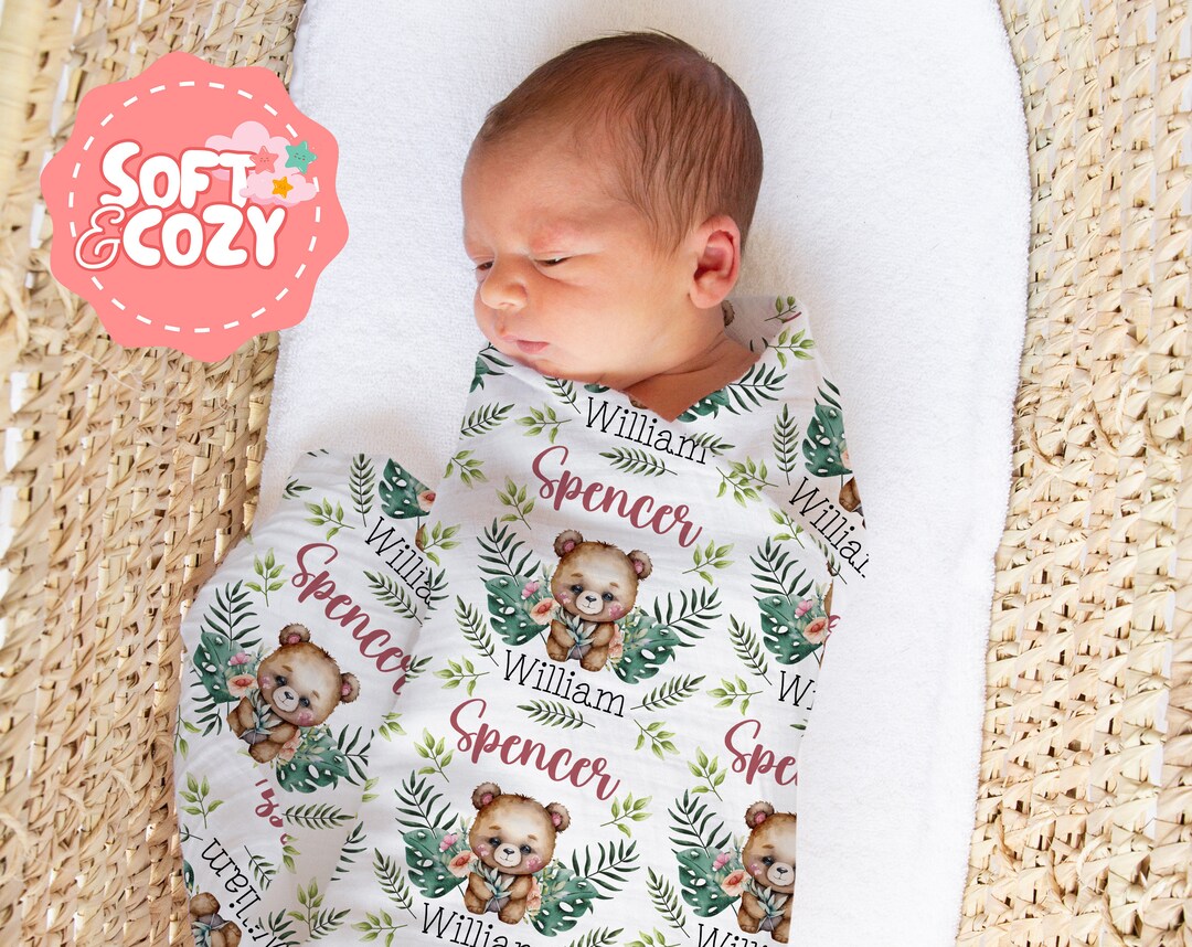 Bear Baby Boy, Girl Swaddle Safari Animal Baby Swaddle With Name Bear ...