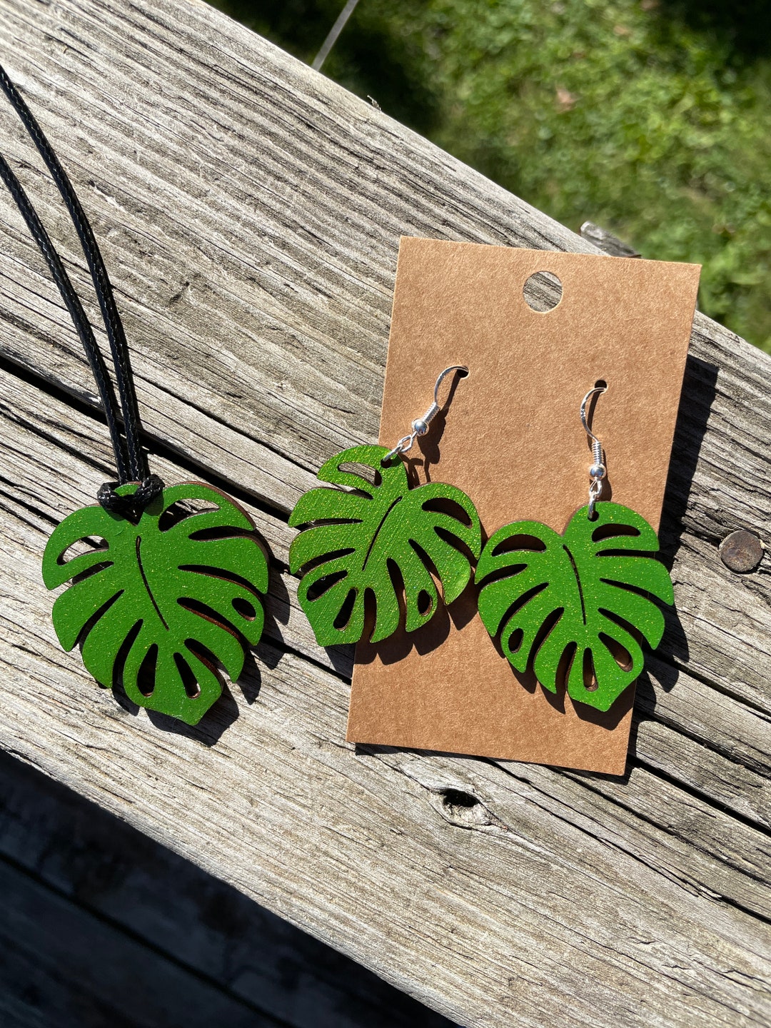 Monstera Leaves Pendant and Earrings for Glowforge, Laser - DIGITAL ...