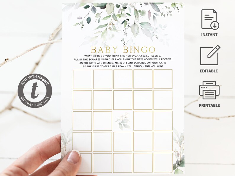 Eucalyptus Shower Baby Bingo. Baby Shower Bingo Printable. Find the ...