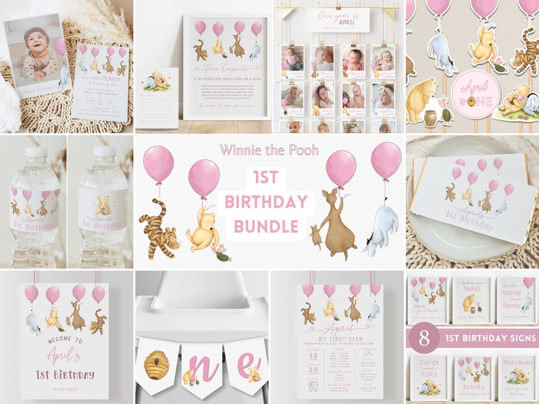 Classic Winnie the Pooh Girl 1st Birthday Bundle. Ideas for Girl First ...