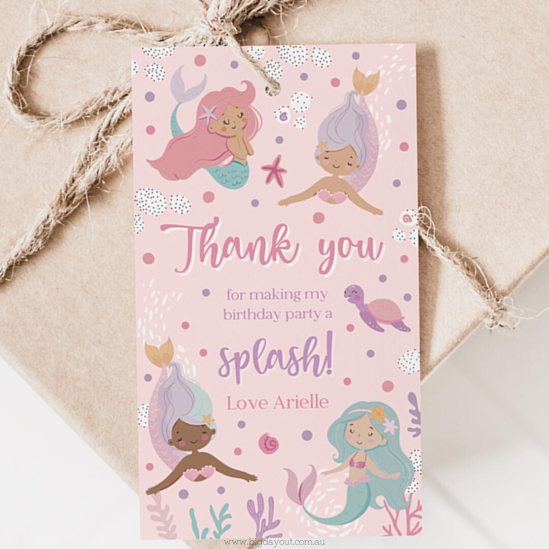 Mermaid Birthday Party Favor Tags. Editable Splash Under the Sea Themed ...