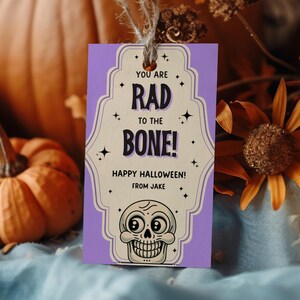 Editable Halloween Skeleton Gift Tag. Vintage Skull Gift Trick or Treat ...