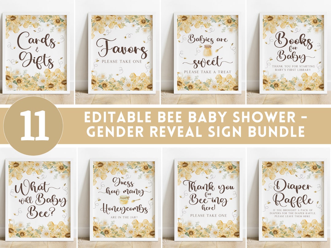 EDITABLE Bee Gender Reveal Sign Bundle. Honey Bee Baby Shower Party ...