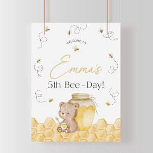 Editable Bee 5th Birthday Decor Custom Welcome Sign. Baby Bear Party ...