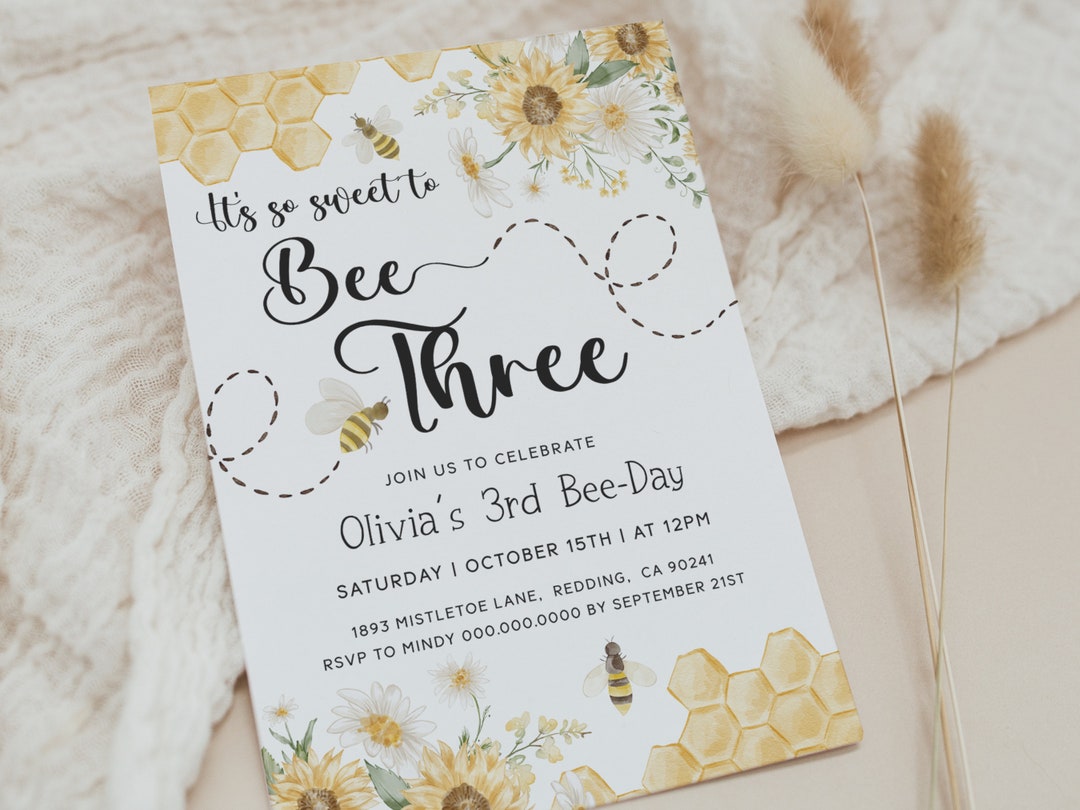 Bumble Bee 3rd Birthday Invitations. Honey Bee Themes for 3rd Birthday ...