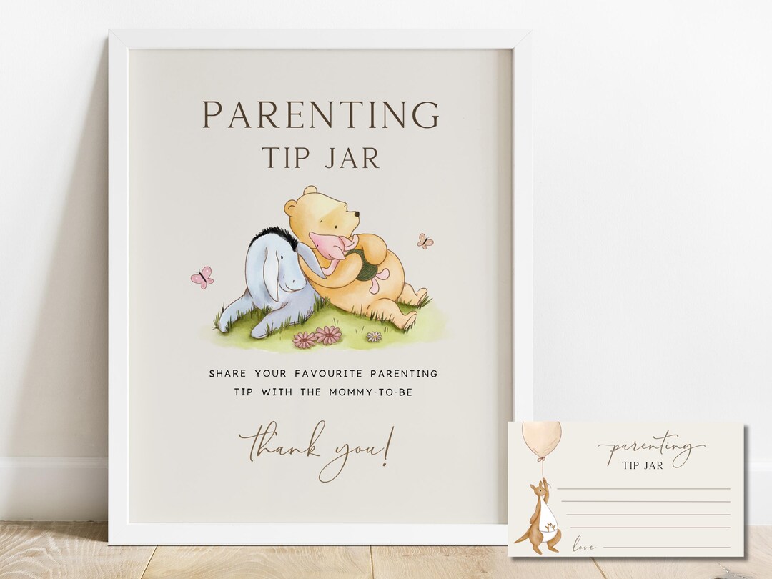 Editable Pooh Parenting Tip Jar Game. Baby Advice Card Game. Winnie the ...