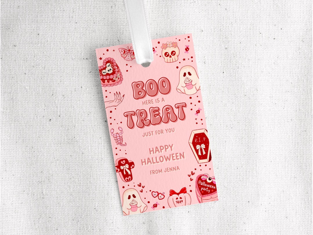 Editable Retro Halloween Ghost Gift Tag Boo Here's A Treat for You Tag ...