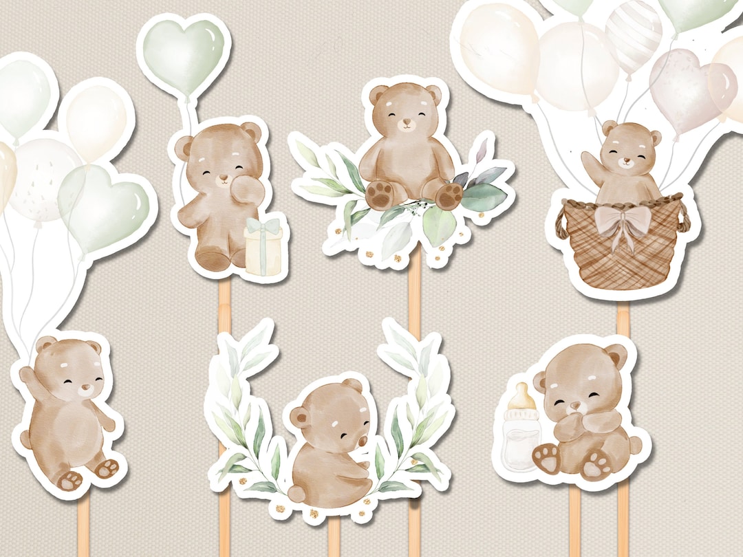 Teddy Bear Cake Topper. Baby Shower Printable Party Decor. Hot Air ...