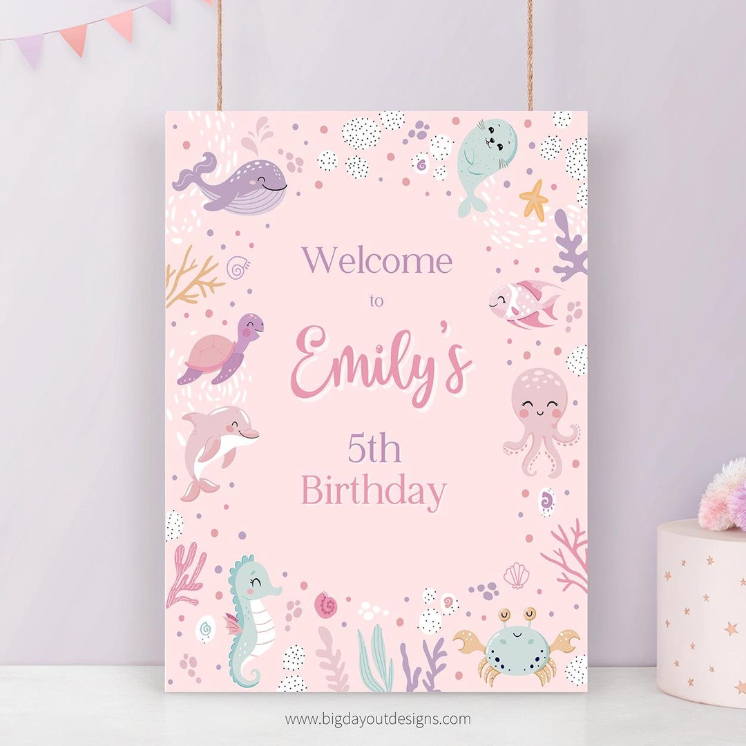 Under the Sea Party Sign. Editable 5th Birthday Ocean Theme Sign for ...