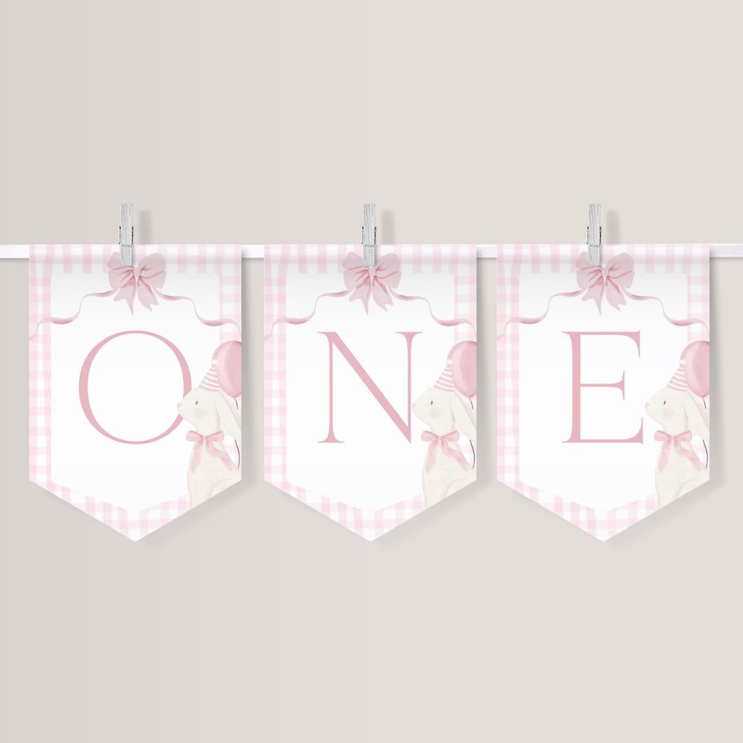 One High Chair Banner Bunny Gingham White Rabbit Garland Girls Coquette ...