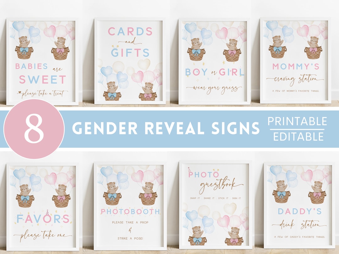 Teddy Bear Gender Reveal Sign Bundle. Gender Reveal Ideas. Printable Boy or Girl Table ...