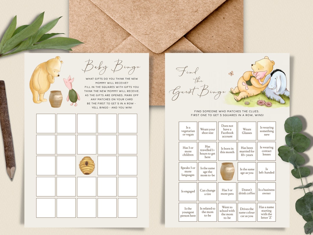 Winnie the Pooh Baby Shower Bingo. Baby Bingo Printable. Find the Guest ...