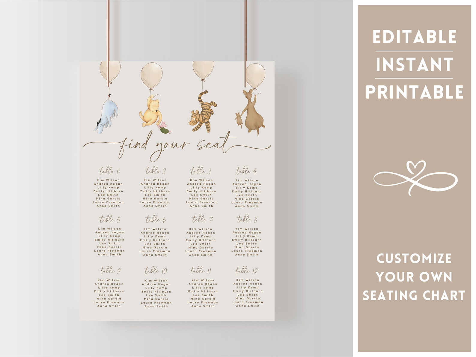 Winnie the Pooh Seating Chart Sign. Classic Pooh Bear Baby Shower ...