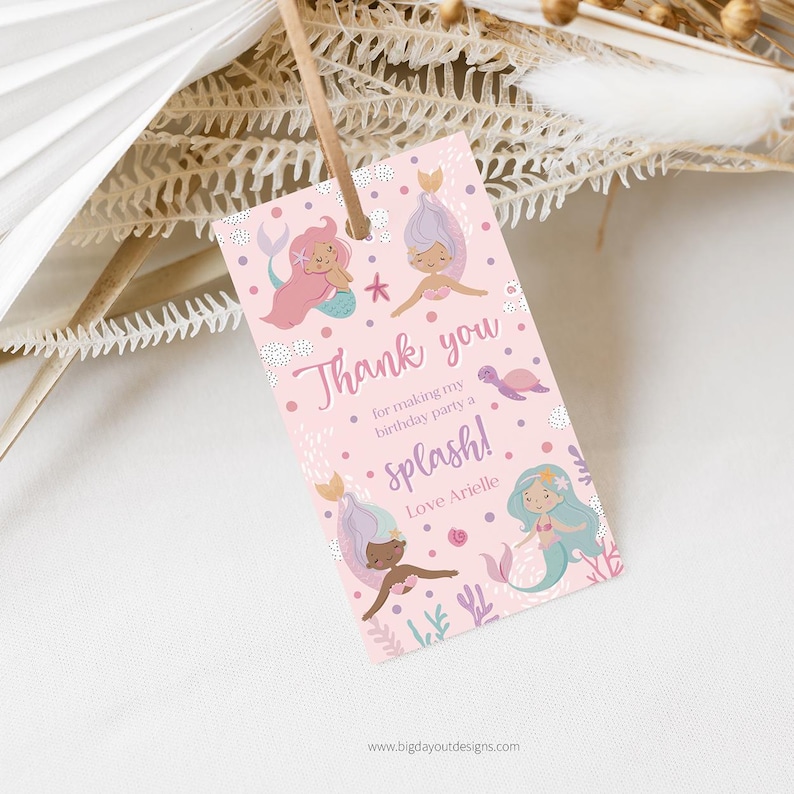 Mermaid Birthday Party Favor Tags. Editable Splash Under the Sea Themed ...