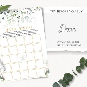 Eucalyptus Shower Baby Bingo. Baby Shower Bingo Printable. Find the ...
