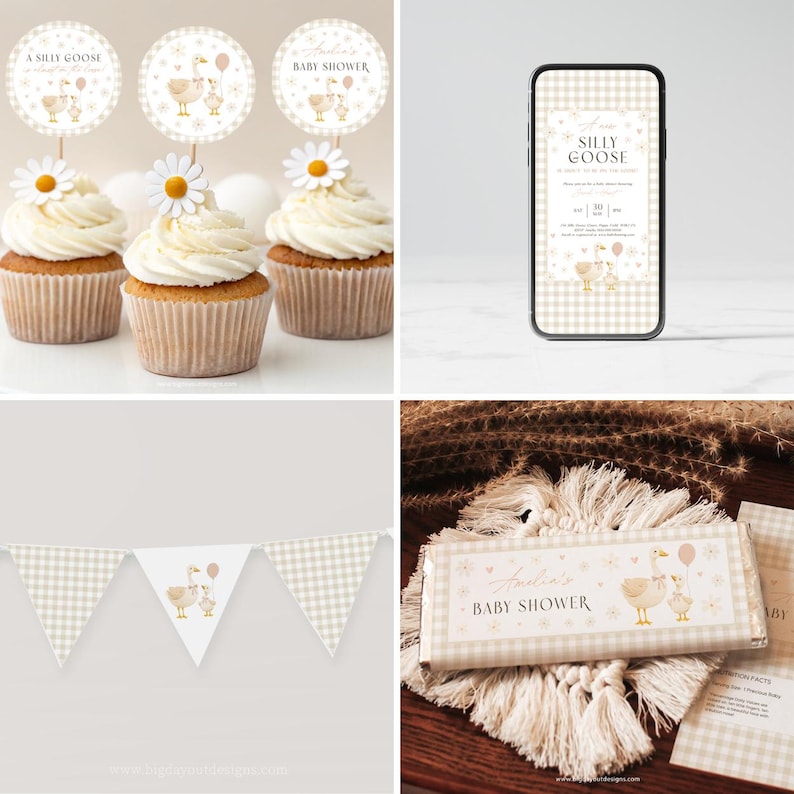 Silly Goose Baby Shower Bundle. Gender Neutral Gingham Mother Goose ...