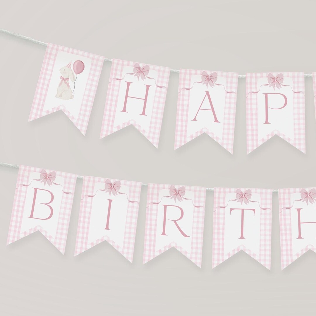 Some Bunny Garland. Pink Bow Happy Birthday Banner Template Girls ...