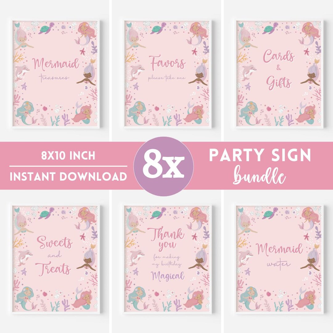 Mermaid Table Sign Bundle. Pastel Mermaid Cards & Gifts Sign, Favor ...