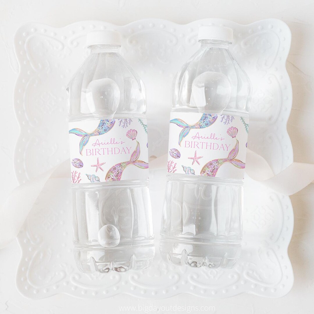 Mermaid Tail Water Bottle Labels. Editable Birthday Decor Digital ...