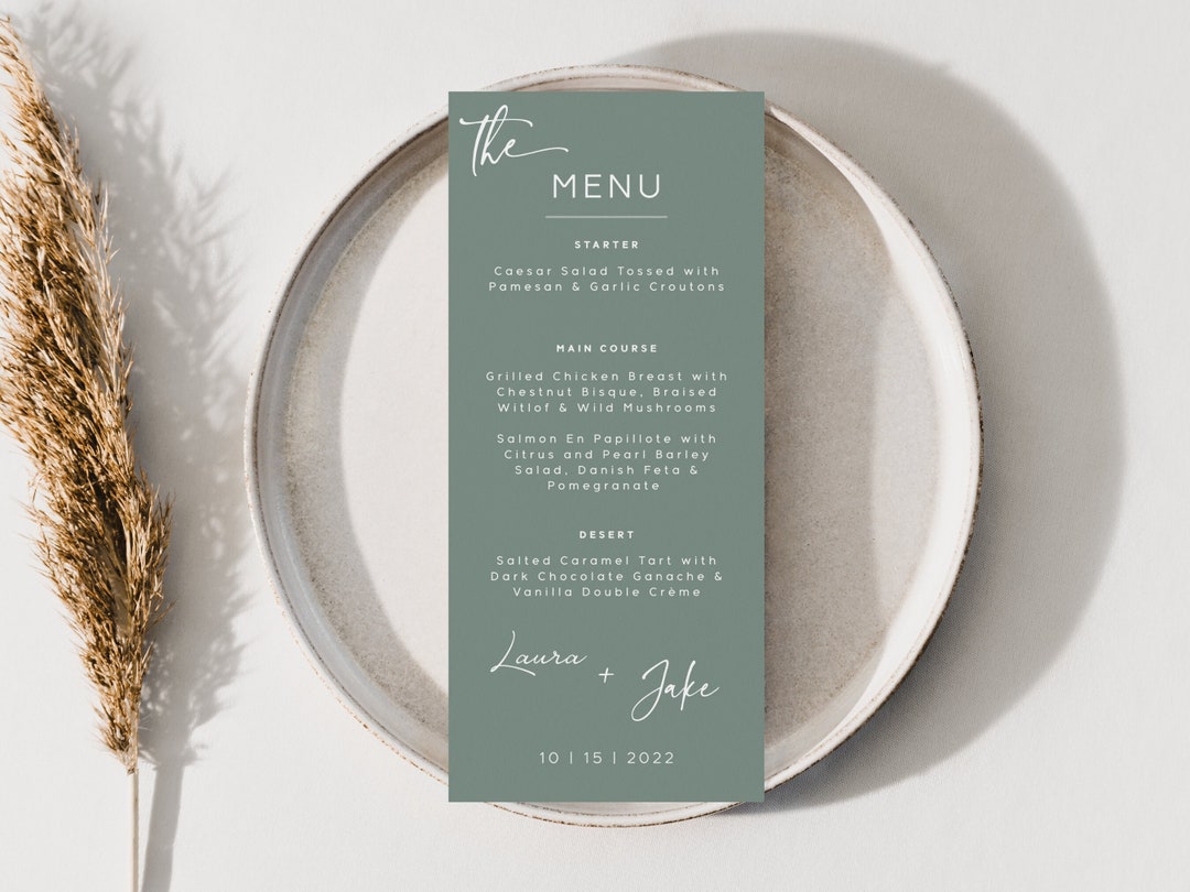 Sage Green Wedding Menu Template. Menu Card Template. Dinner Menu Cards ...