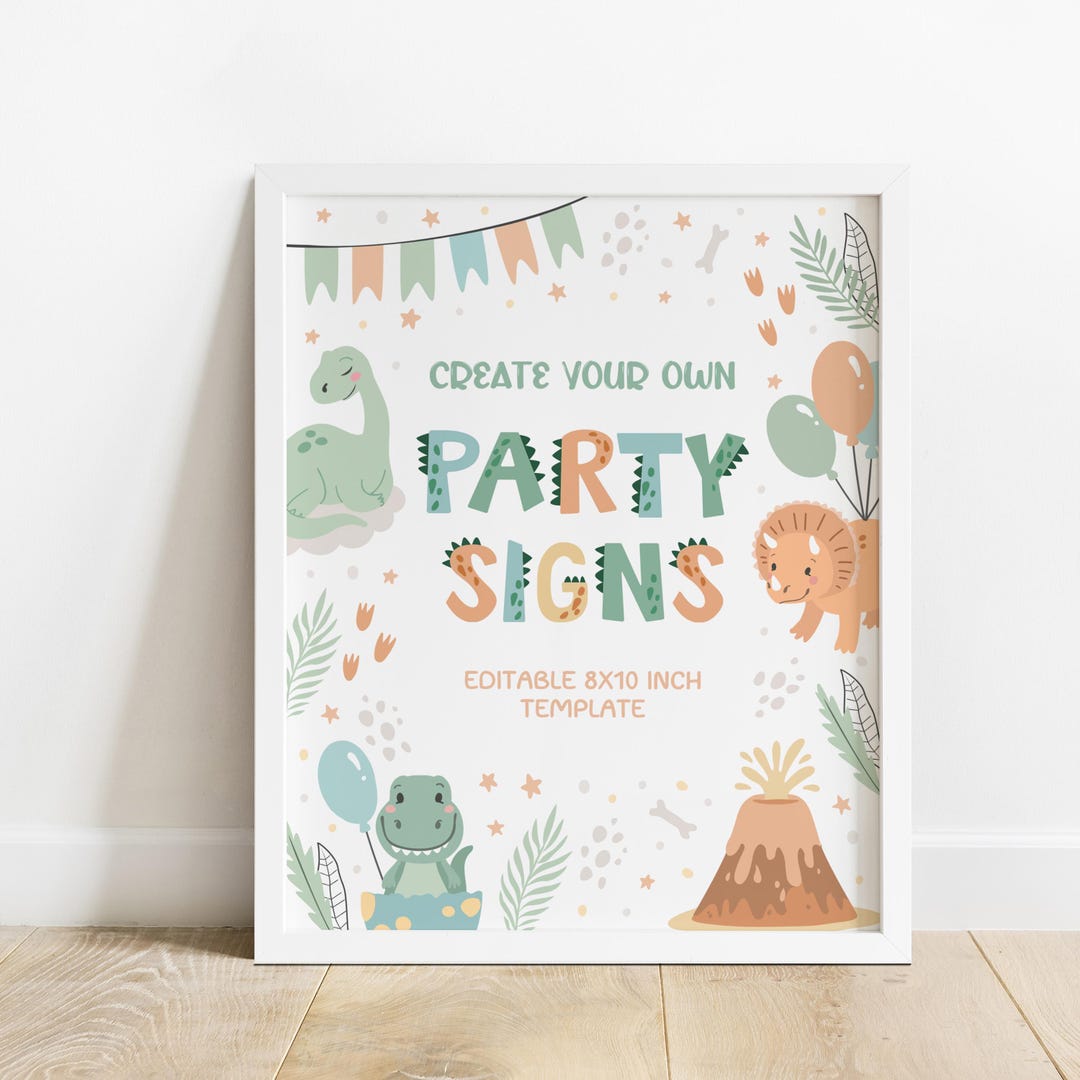 Editable Dinosaur Custom Party Sign Printable Baby Dino Table Sign Dino ...