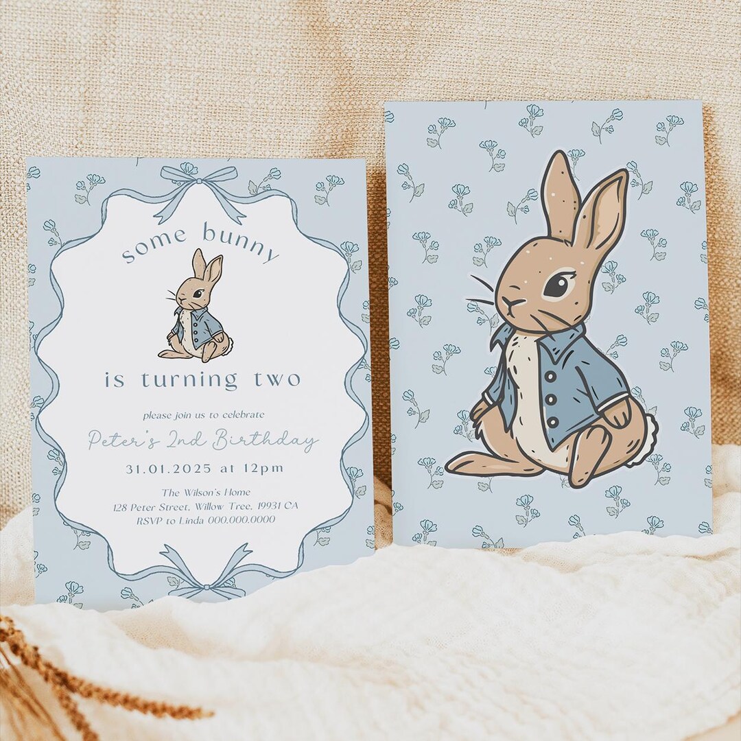 Some Bunny is Turning Two Invitation. Rustic Peter Rabbit 2nd Birthday ...