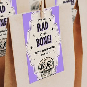 Editable Halloween Skeleton Gift Tag. Vintage Skull Gift Trick or Treat ...