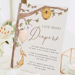Editable Vintage Pooh Late Night Diapers Game. Fun Baby Shower ...