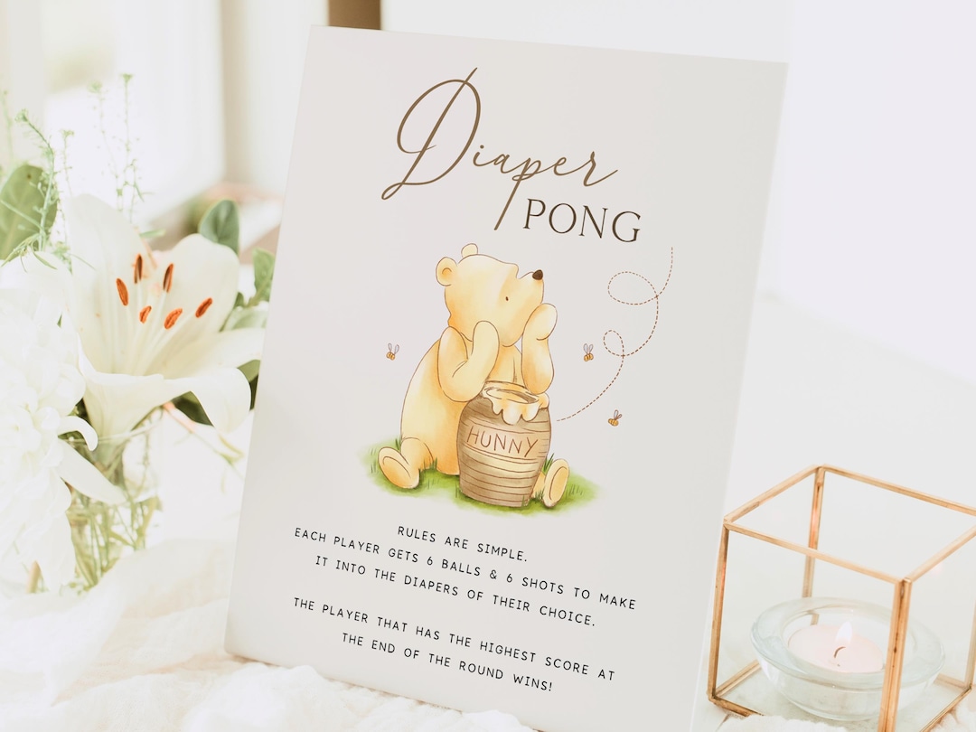 Editable Pooh Baby Diaper Pong Game. Fun Baby Shower Activities ...