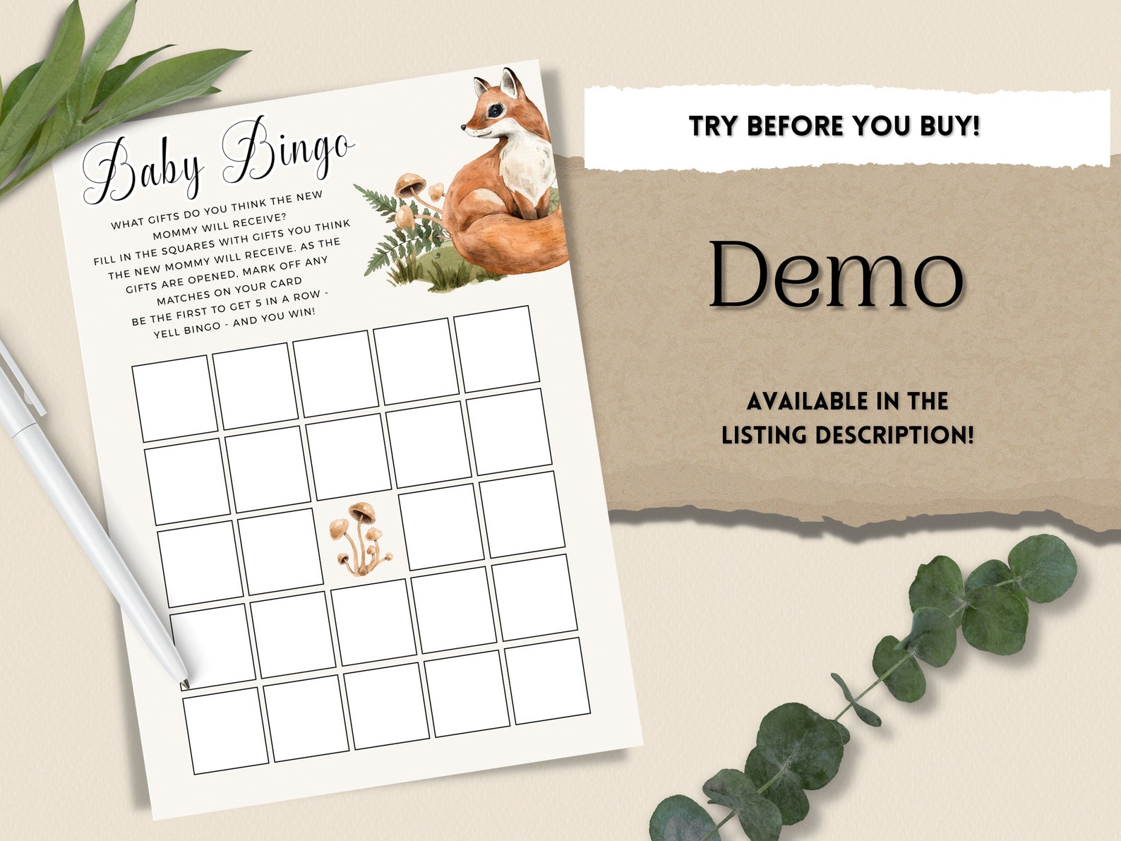 Woodland Baby Shower Bingo. Find the Guest Bingo Printable. - Etsy