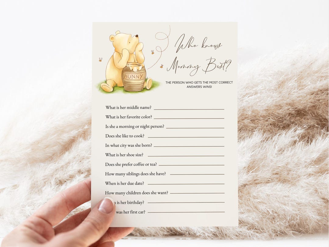 Editable Pooh Who Knows Mommy Best Game. Winnie the Pooh Guessing Baby ...