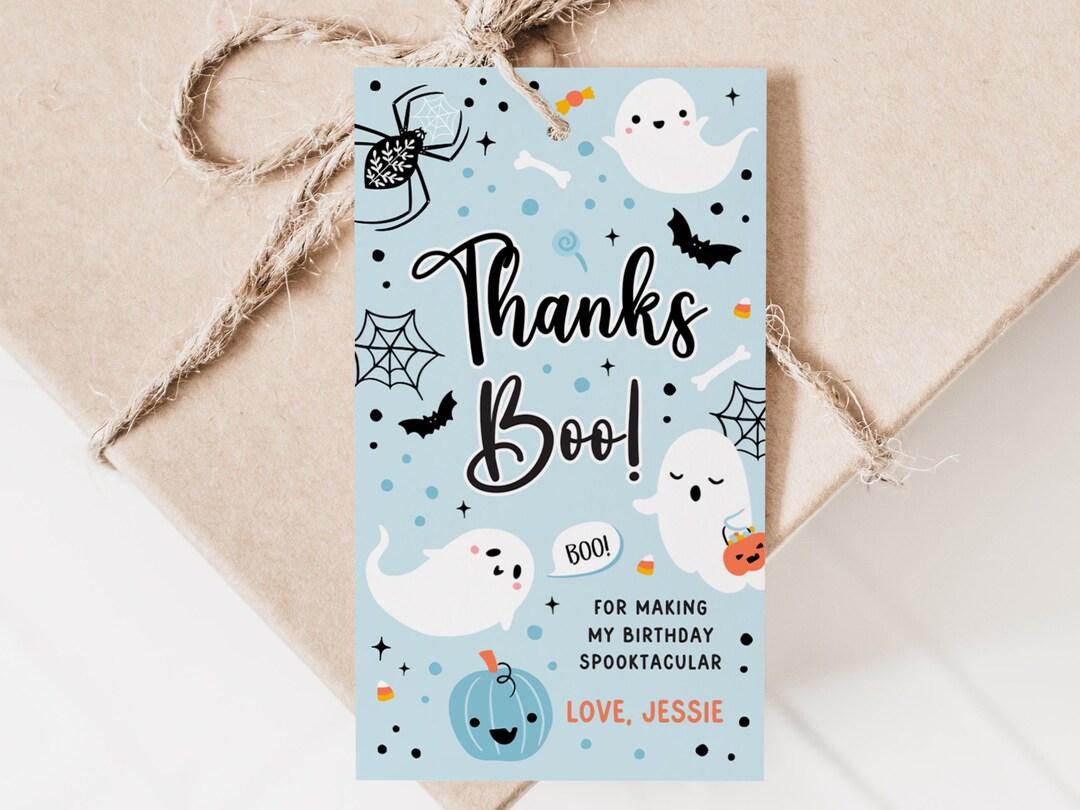 Editable Halloween Ghost Gift Tag. Blue Halloween Treat Tag Boo ...