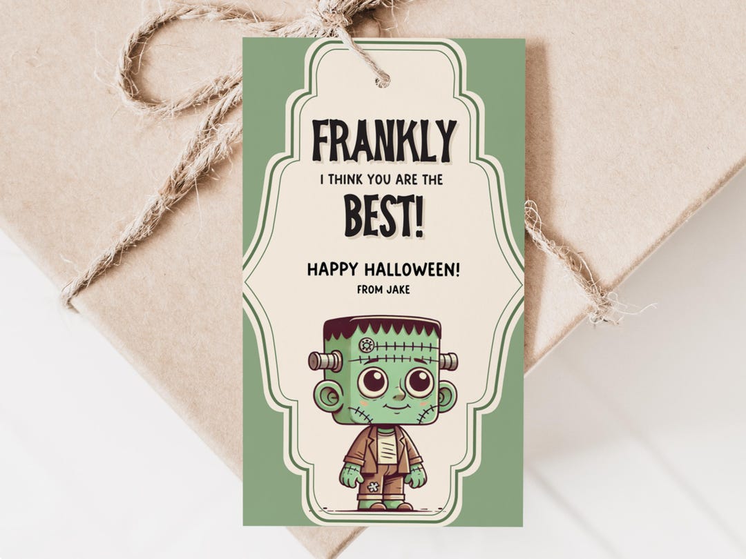 Editable Frankenstein Halloween Monster Gift Tag. Retro Halloween Favor ...