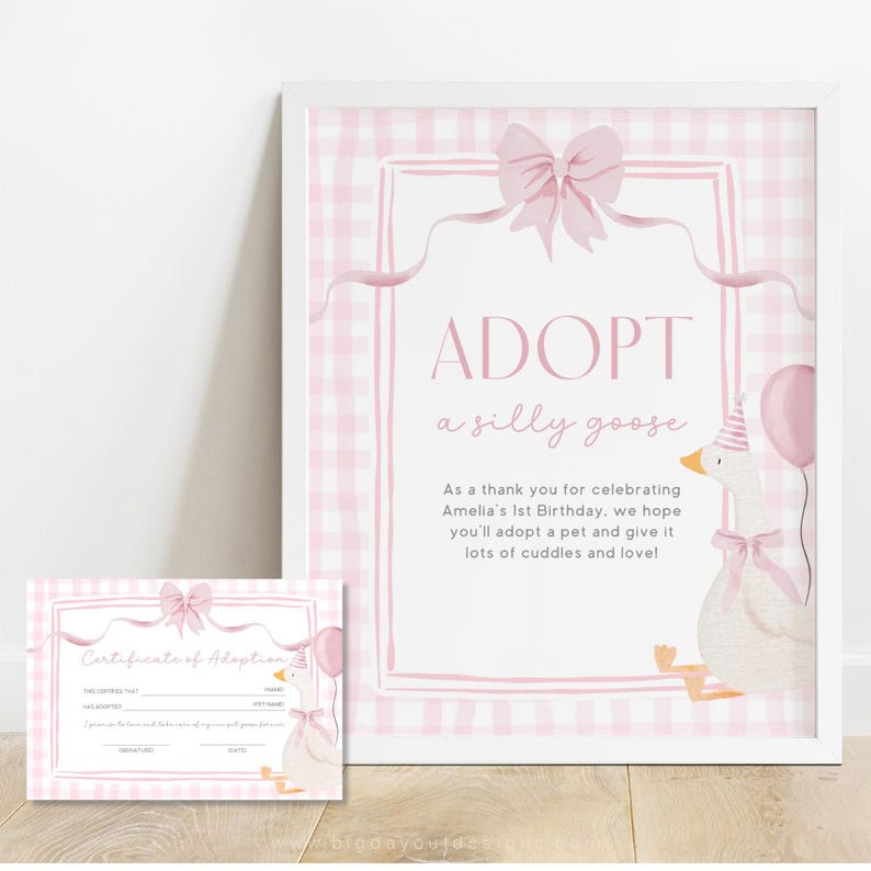 Adopt a Goose Sign Editable Adoption Certificate One Silly Goose Party ...