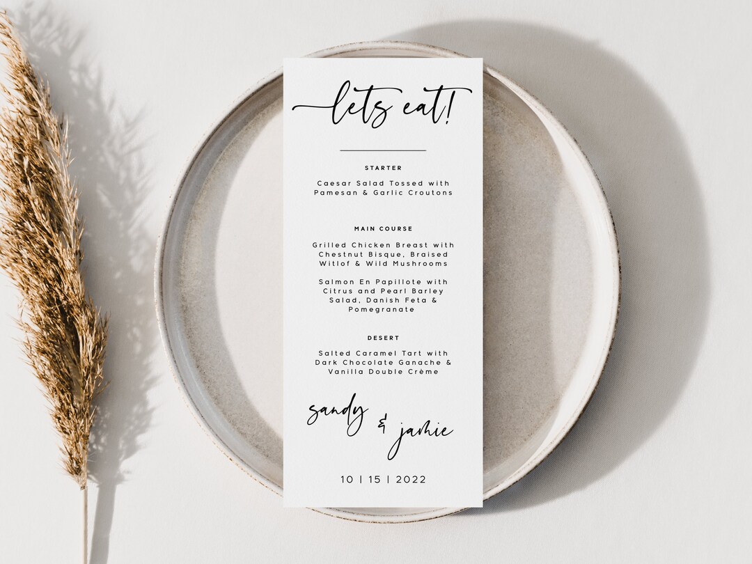 Wedding Menu Template. Menu Card Template. Dinner Menu Cards. Custom ...