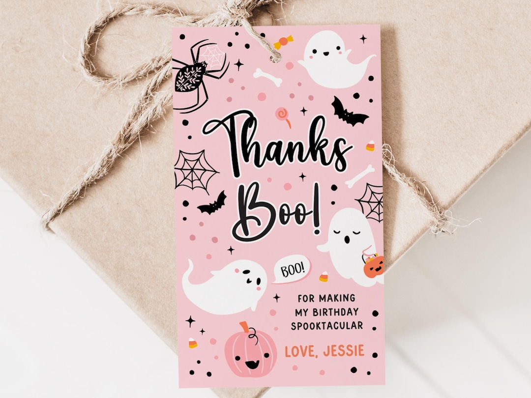 Editable Halloween Ghost Gift Tag. Pink Halloween Treat Tag Boo ...