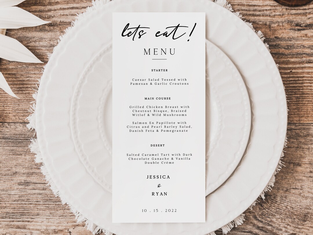 Wedding Menu Template. Menu Card Template. Dinner Menu Cards. Custom ...